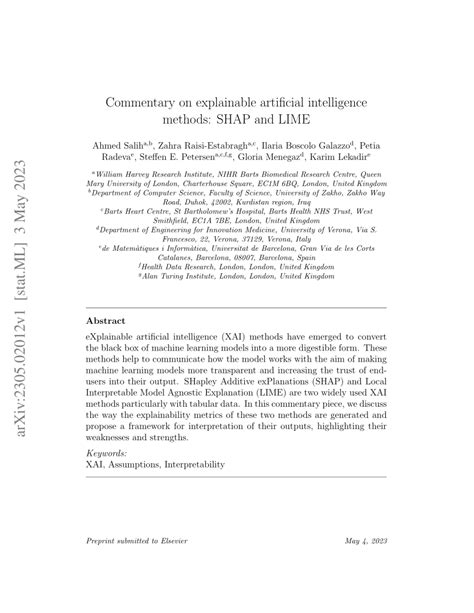 Pdf Commentary On Explainable Artificial Intelligence Methods Shap And Lime