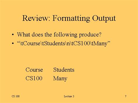 Review Formatting Output