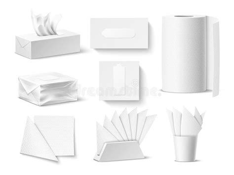 Realistic Paper Napkins Packaging White Tissue Paper Mockup Different Types Boxes Rolls And
