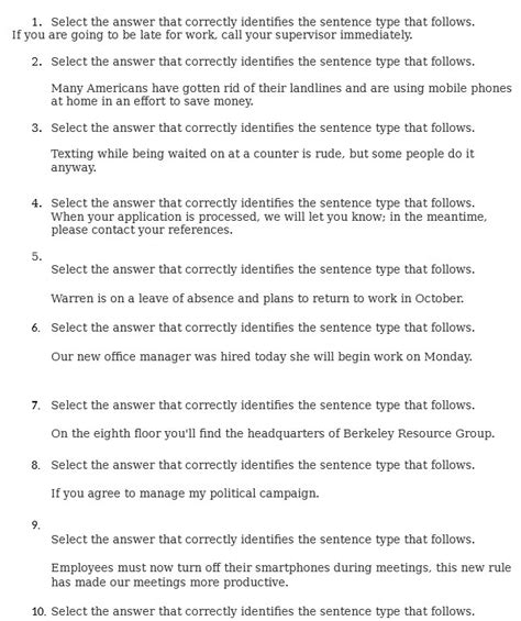 Solved 1 Select The Answer That Correctly Identifies The Sentence Type Course Hero