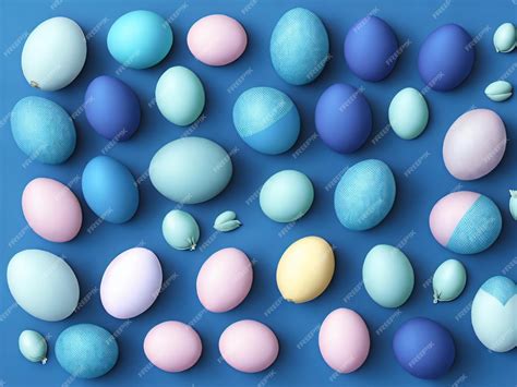 A Blue Background With Many Colored Eggs On It Premium Ai Generated