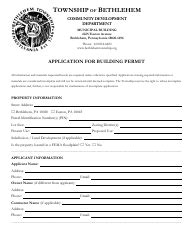 Bethlehem Township Pennsylvania Application For Building Permit Fill