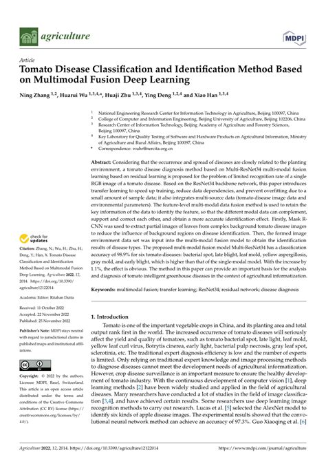 Pdf Tomato Disease Classification And Identification Method Based On Multimodal Fusion Deep