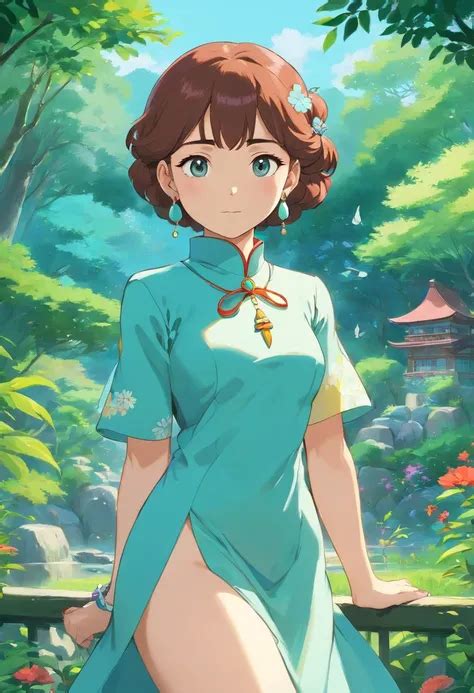 Girl In An Anime Collar Long Necklaces And Earrings In The Style Of A