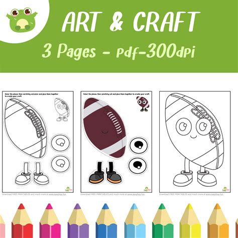 American Football Ball Mascot Art And Craft Printable Pack Cut Color