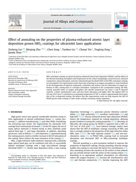 pdf effect of annealing on the properties of plasma enhanced atomic