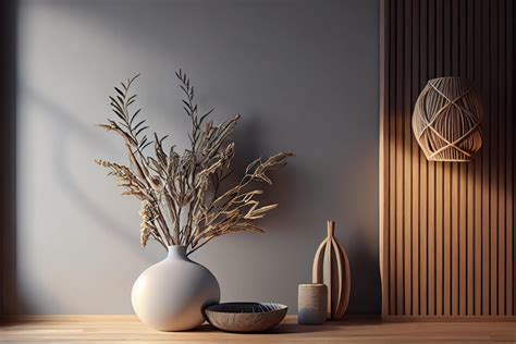Interior Background Of Living Room With Stucco Wall Vase With Twig On