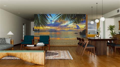 Tropical Beach At Sunset Wall Mural Paswm