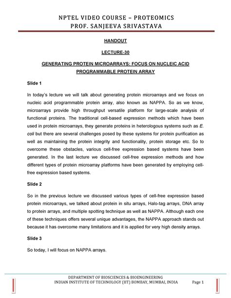 Lecture 30 Handout Notes Prof Sanjeeva Srivastava Sanjeeva