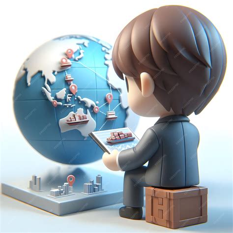 Premium Photo 3d Flat Cute Chibi Icon For Back View Of A Manager Looking At A World Map Soft