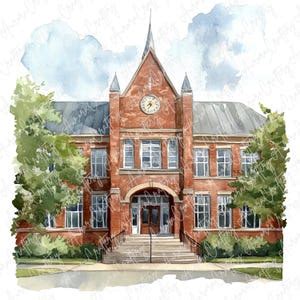 10 Watercolor School Building Clipart Vintage And Modern School