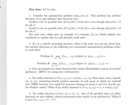 Solved Due Date 97 In Class 1 Consider The Optimization