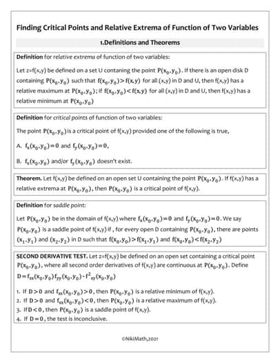 Multivariable Calculus Classifying Critical Points Of Functions Of Two
