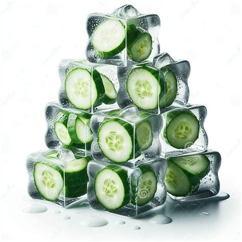 Ice Cubes With Cucumber Ice Cubes Infused With Cucumber Slics F Stock