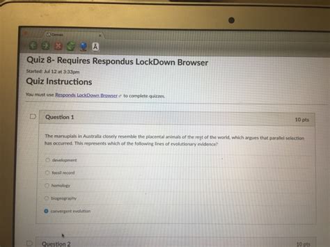 Quiz 8 Requires Respondus Lockdown Browser Started