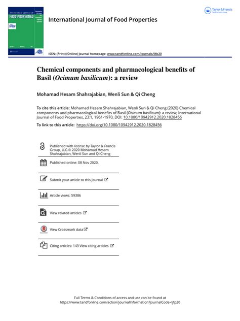 Chemical Components And Pharmacological Benefits Of Basil Ocimum