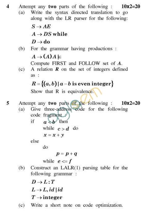 aktu b tech question paper cs 604 compiler construction aglasem