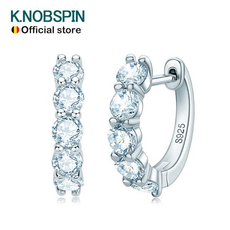Knobspin 여성용 D 컬러 모이사나이트 루프 귀걸이 925 스털링 실버 도금 18k 화이트 골드 귀걸이 스파클링 파인
