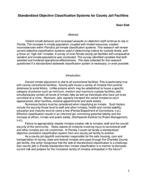 Sean Sisk Standardized Objective Classification Systems For County Jail