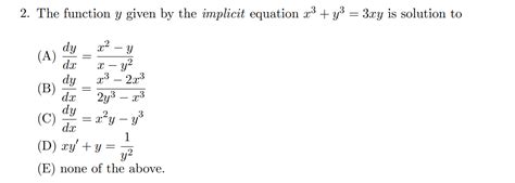 Solved 2 The Function Y Given By The Implicit Equation