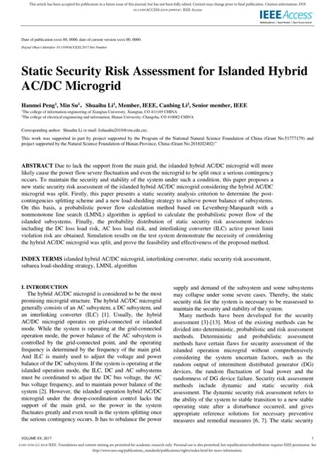 PDF Static Security Risk Assessment For Islanded Hybrid AC DC Microgrid