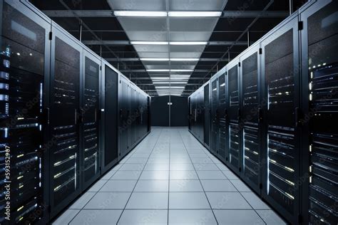 Data Center With Rows Of Servers And Storage Devices Visible Created