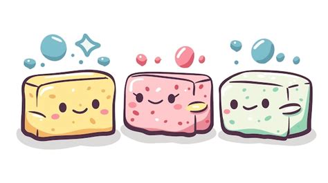 Three Cute Cartoon Soap Bars With Happy Expressions Premium Ai