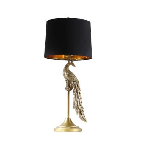 Hivvago 29 Inch Gold Peacock Table Lamp With Black Drum Shade 1 Kroger