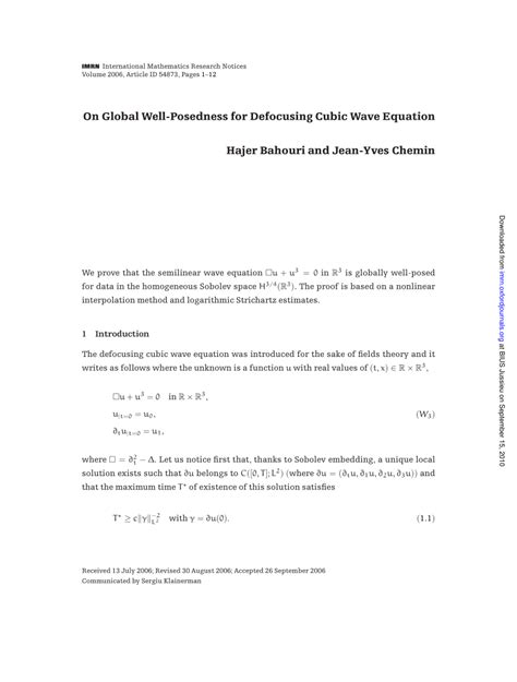 Pdf On Global Well Posedness For Defocusing Cubic Wave Equation