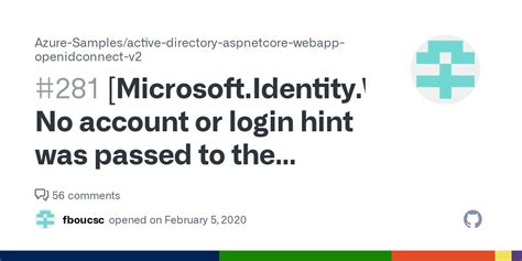 [microsoft identity web] no account or login hint was passed to the