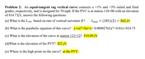 solved problem 2 an equal tangent sag vertical curve