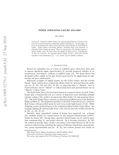 pdf finite operator valued frames