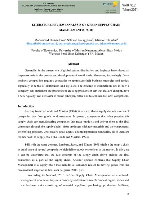 Pdf Literature Review Analysis Of Green Supply Chain Management Gscm