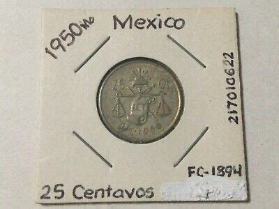 Mexico 25 Centavos 1950 Silver Plata Ebay