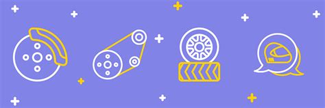 라인 레이싱 헬멧 자동차 타이어 휠 트랙 및 브레이크 디스크 캘리퍼 아이콘 설정 벡터 거리에 대한 스톡 벡터 아트 및 기타