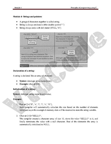 Mod 4 Principles Of Programming In C Strings And Pointers Overview