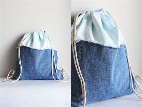 Denim Drawstring Backpack Made Out Of Mid Blue Levis Etsy