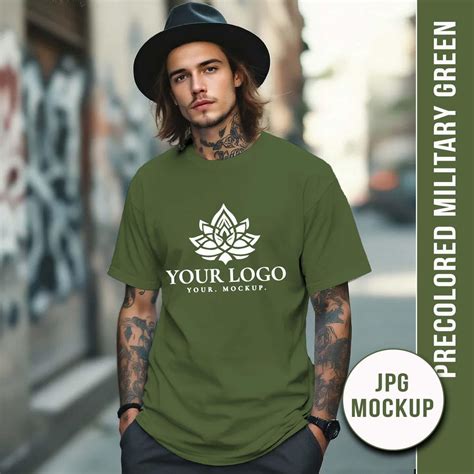 Military Green T Shirt Mockup Men Unisex Gildan Bella Canvas