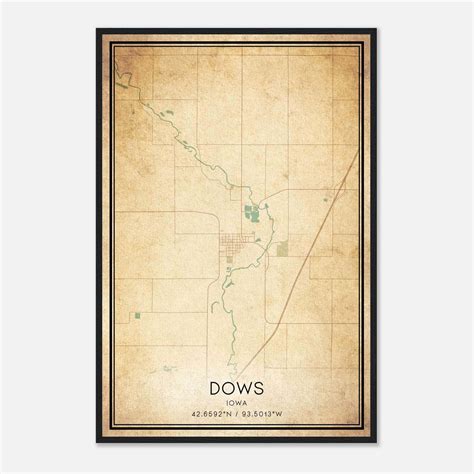 Vintage Dows Iowa Map Poster Dows Ia City Road Wall Art Print Custom