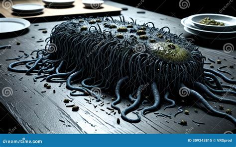 Dark Themed Abstract Microbial Landscape Stock Illustration