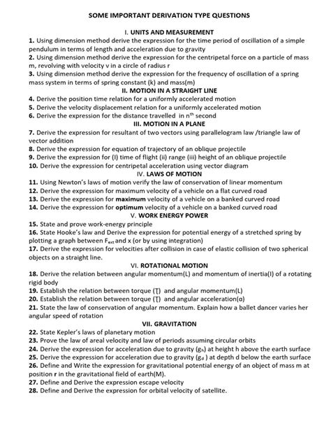 Important Derivations Pdf Acceleration Angular Momentum