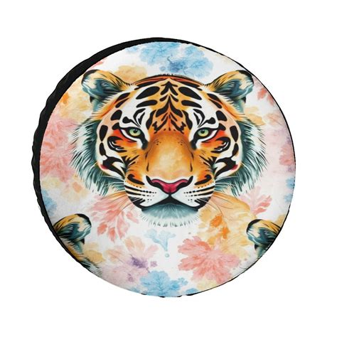 Floral Tiger Watercolor Print Spare Tire Cover Universal Waterproof