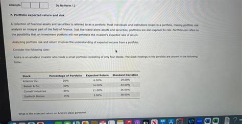 Solved 7 Portfolio Expected Return And Risk A Collection Of