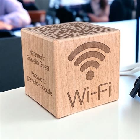 handcrafted wooden wifi password qr code cube