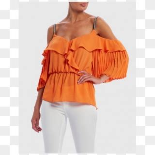 Orange Cold Shoulder Pearl Embellished Ruffle Top By Blouse Clipart Large Size Png Image