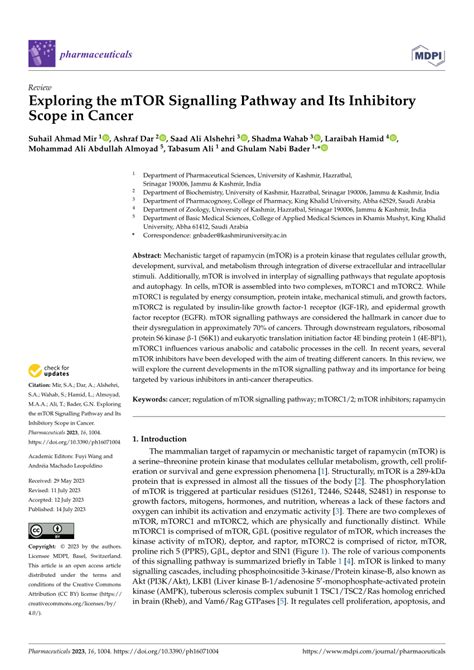 Pdf Exploring The Mtor Signalling Pathway And Its Inhibitory Scope In Cancer