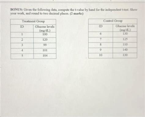 Solved Bonus Given The Following Data Compute The T Value