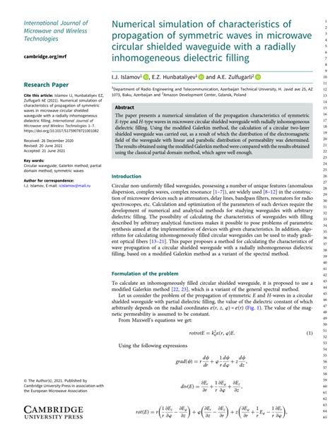 Pdf Numerical Simulation Of Characteristics Of Propagation Of Symmetric Waves In Microwave