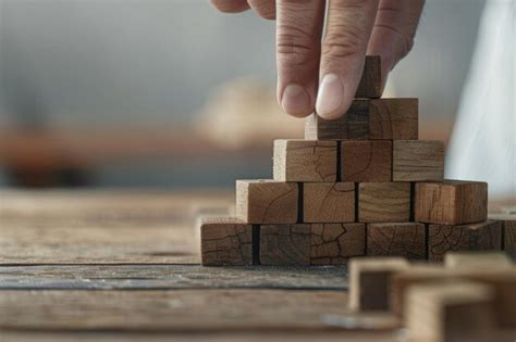 Wood Cube Stacking For Business Growth And Management Concept Premium Ai Generated Image