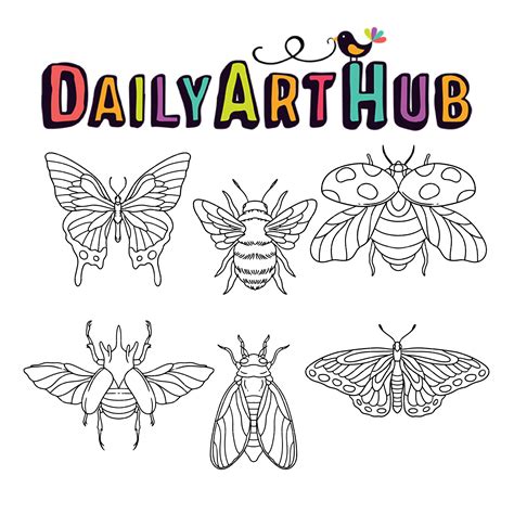 Insects Bug Outline Drawing Clip Art Set Daily Art Hub Graphics